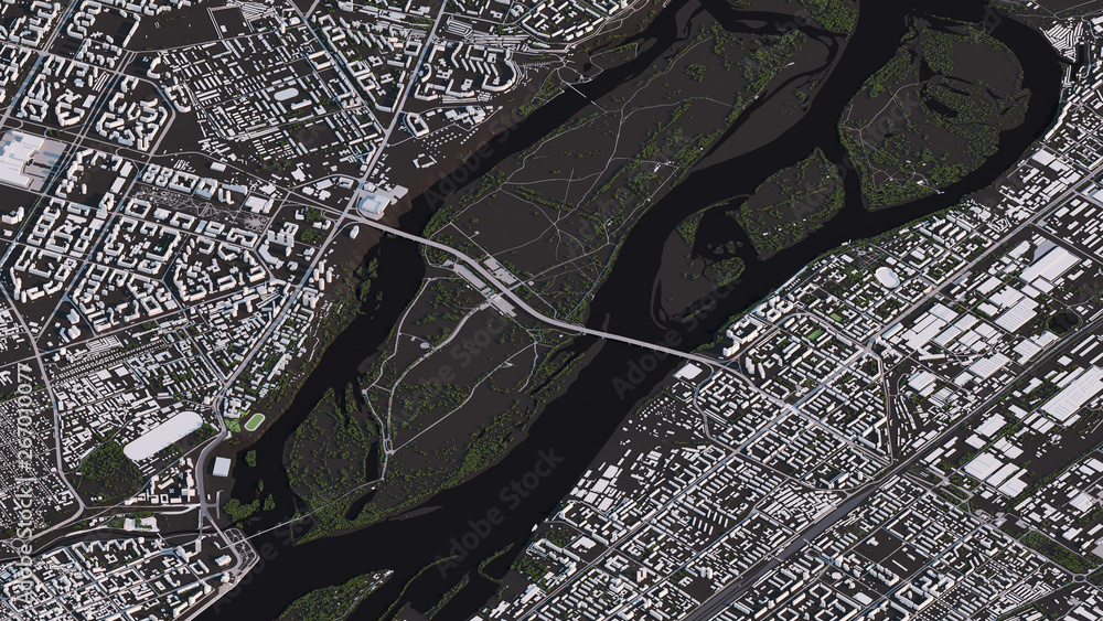 Krasnoyarsk map in 3d isometric landscape roads and buildings Stock ...