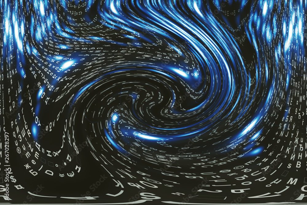 Blue matrix digital background. Distorted cyberspace concept ...