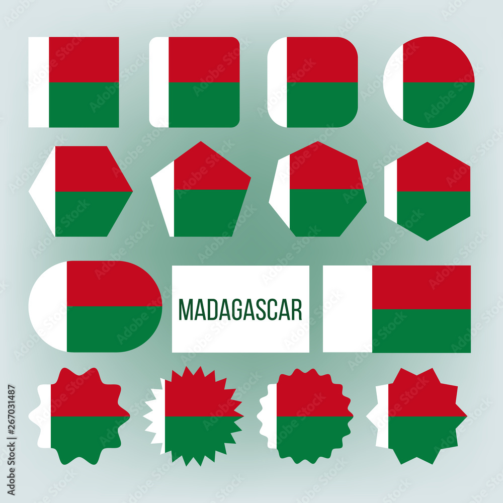 Madagascar Flag Collection Figure Icons Set Vector. White, Green And ...