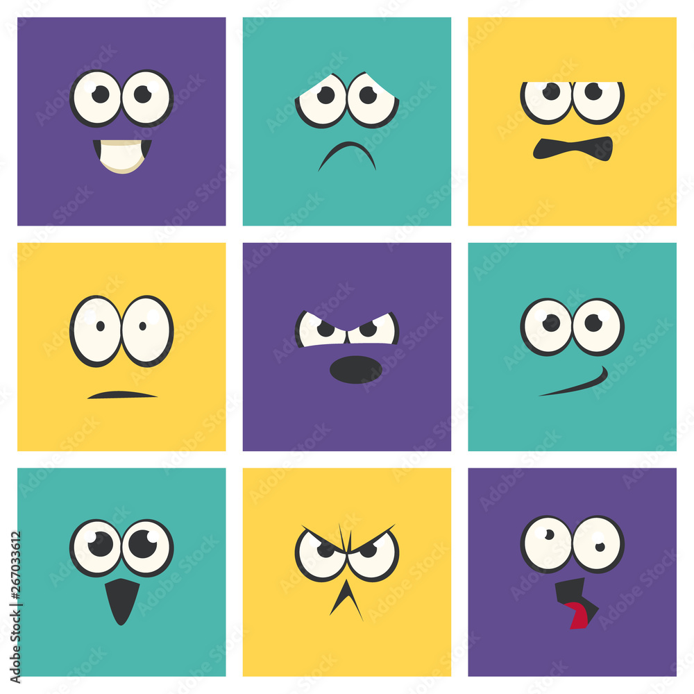 Cute Emoji with Different Emotive Feelings Set, Kawaii Emoticons, Funny ...