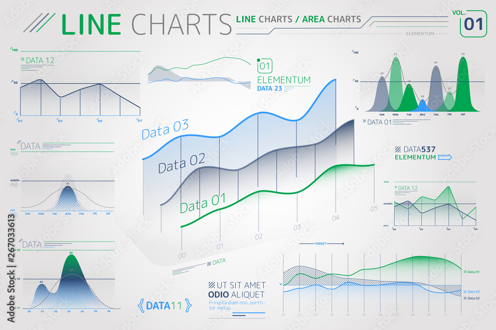 Line Charts and Area Charts Infographic Elements Stock Vector | Adobe Stock