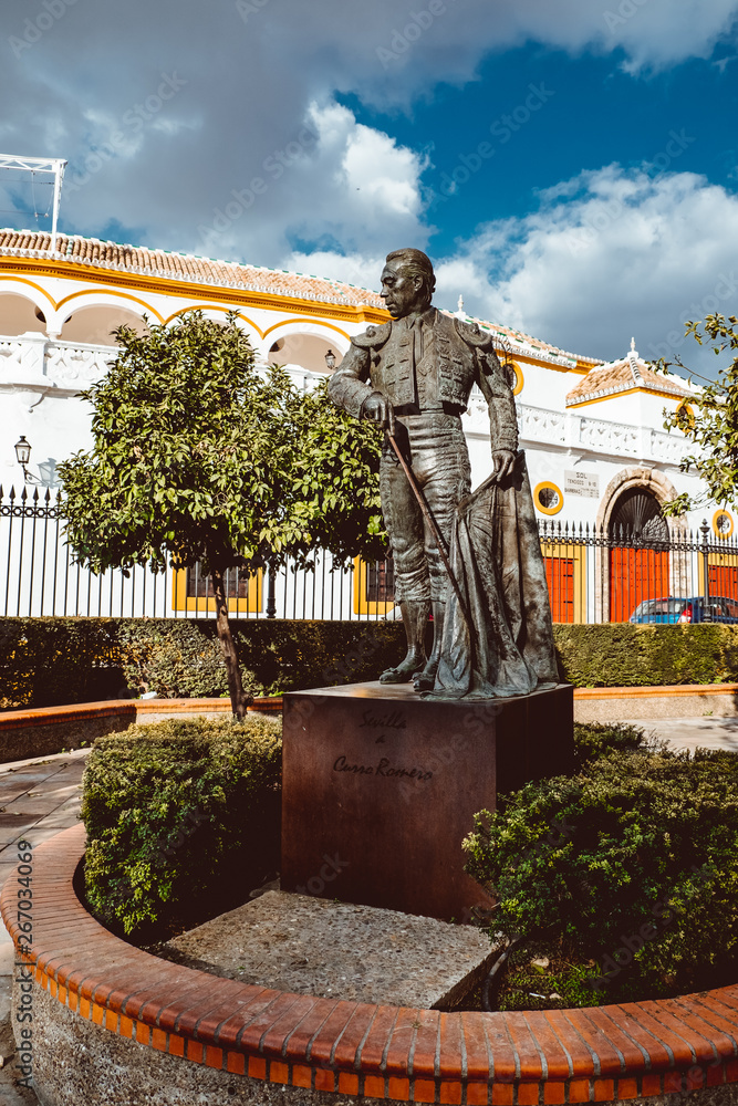 Statue and tribute monument to the famous spanish Torero Curro Romero ...
