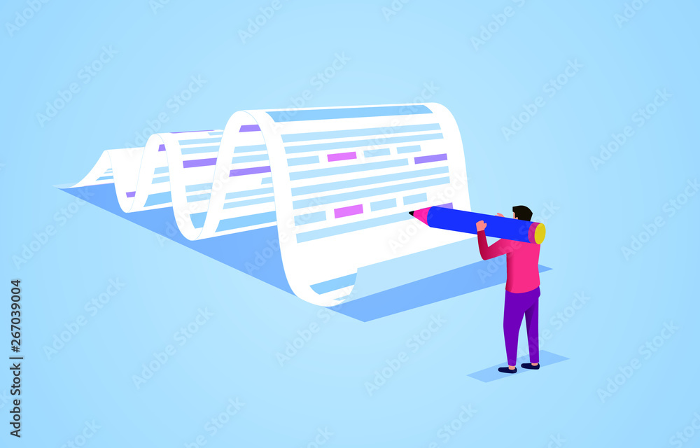 Businessman holding a pencil writing a bill Stock Vector | Adobe Stock