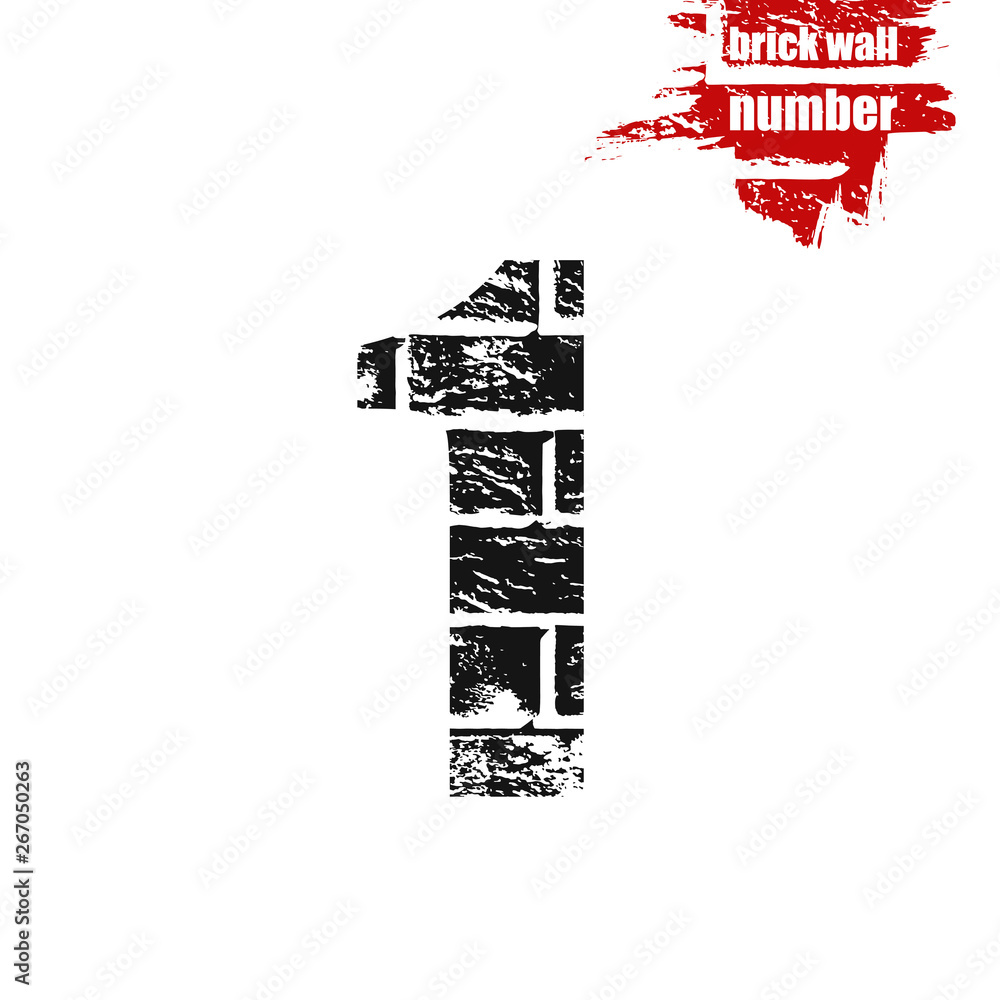 Number 1 graffiti grunge style brick wall texture. Masonry black ...