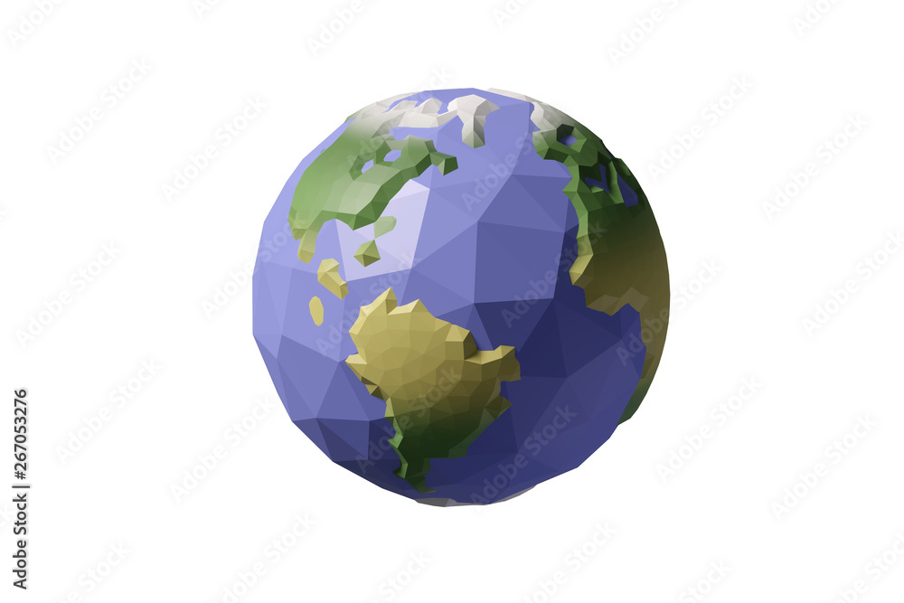 Stylized low poly earth on white background. 3d illustration Stock ...