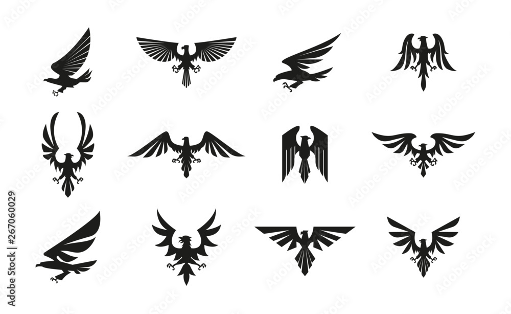 Set of black heraldic eagle symbols on white background. Stock Vector ...
