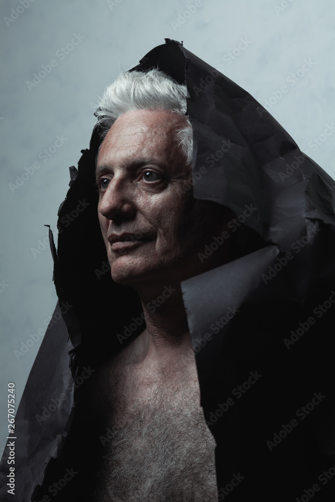 Through the centuries, ancient art concept. Close up portrait of ...