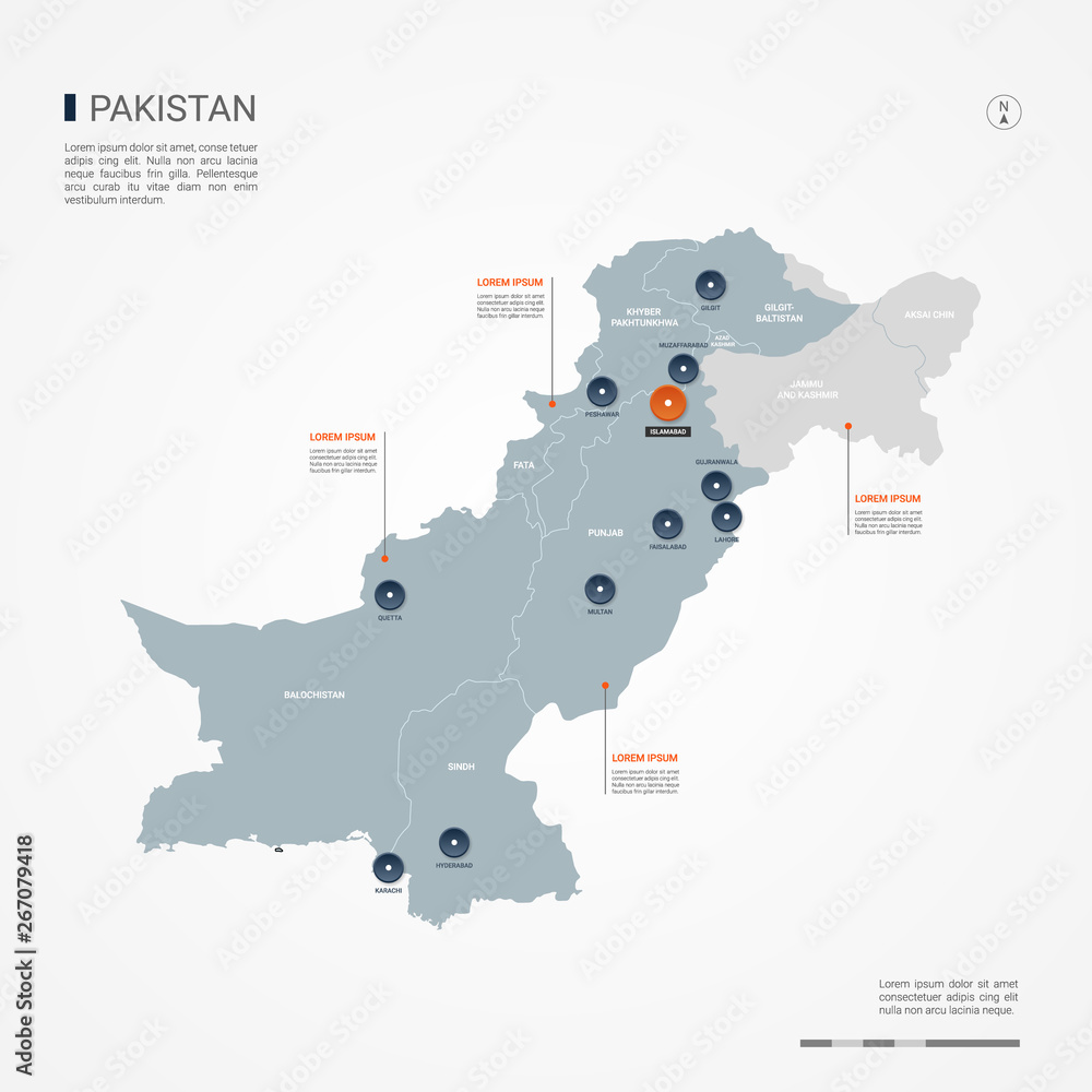 Pakistan map with borders, cities, capital and administrative divisions ...