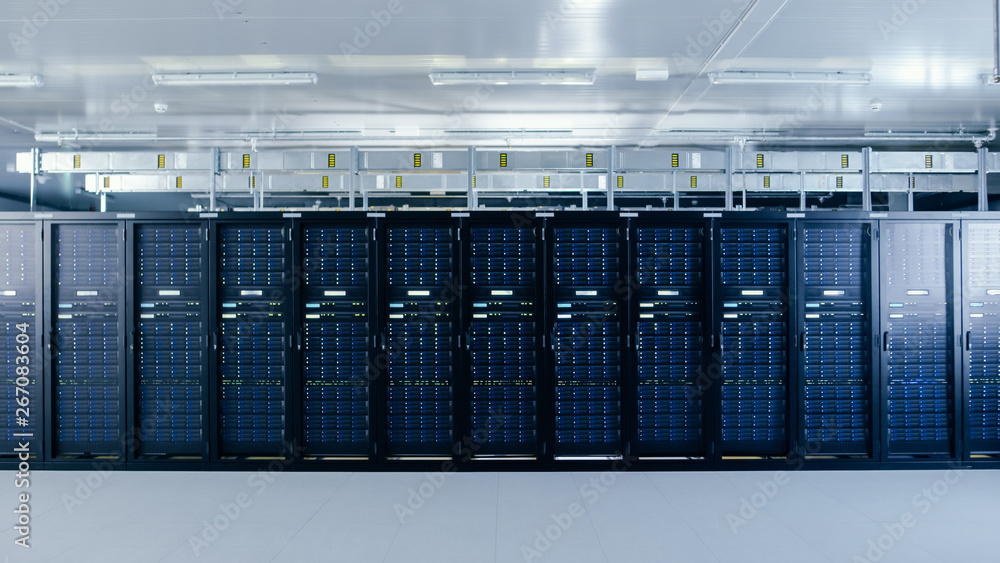 Foto de Shot of a Working Data Center With Rows of Rack Servers. Led ...