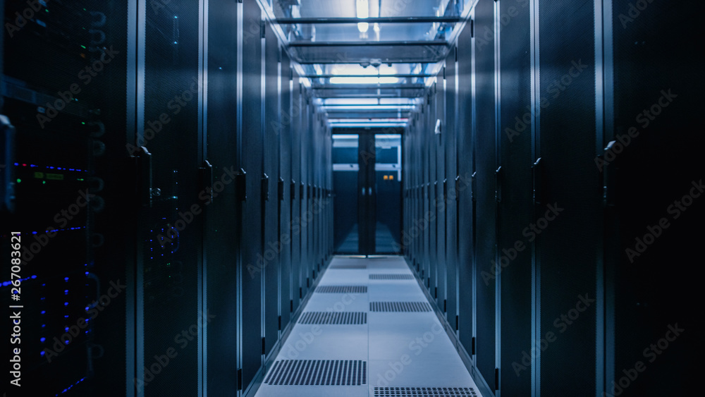 Data Center With Between Two Rows of Fully Operational Server Racks ...