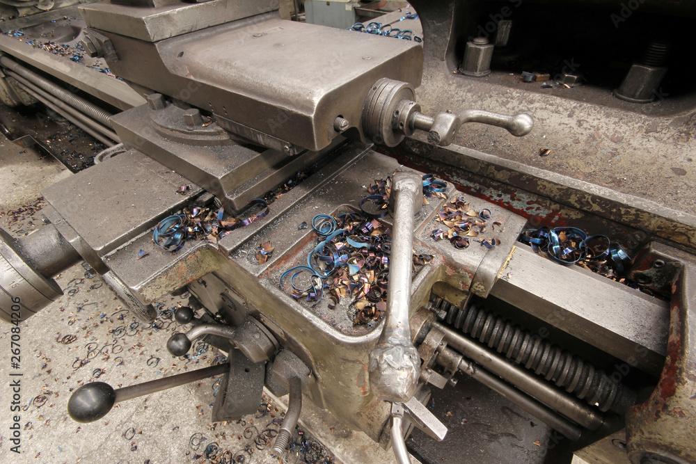 metal shaving on lathe machine Stock Photo | Adobe Stock