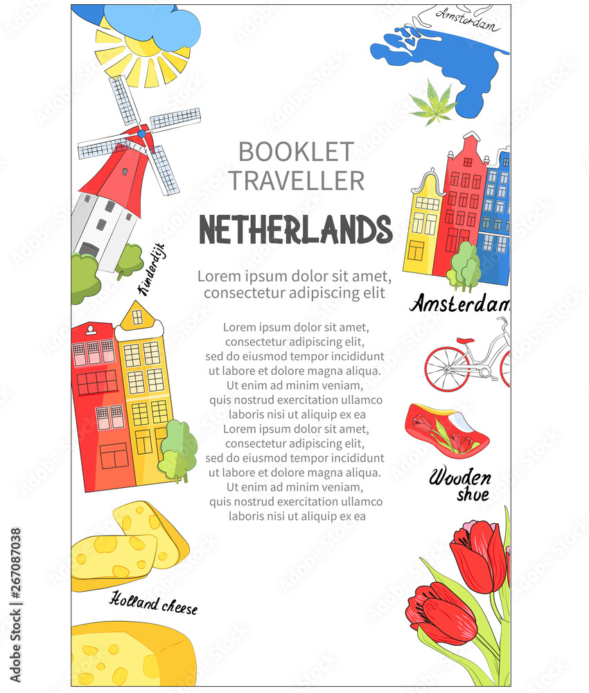 Design of booklet or banner. Travel Netherlands. Vector illustration ...