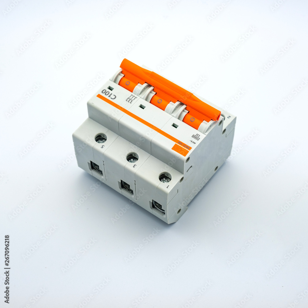 Electric switch concept isolated on white background. A photo of an ...