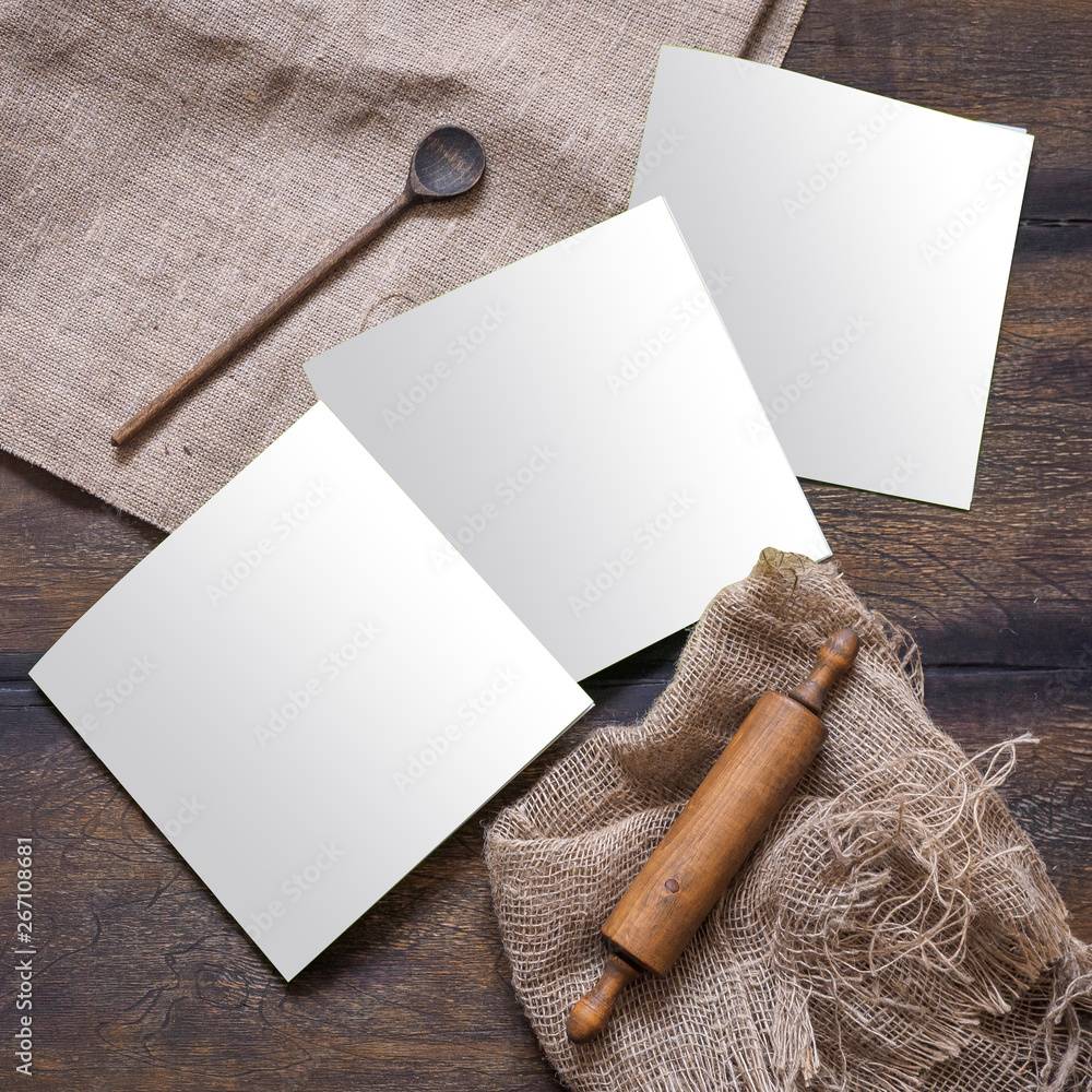 Mockup of restaurant cafe menu book on wood boards. Rustic style Stock ...