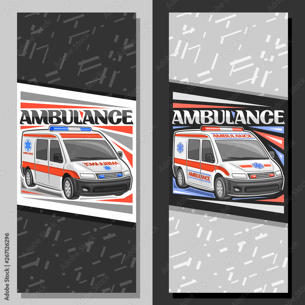 Vector layouts for Ambulance, signboards with white van for emergency ...