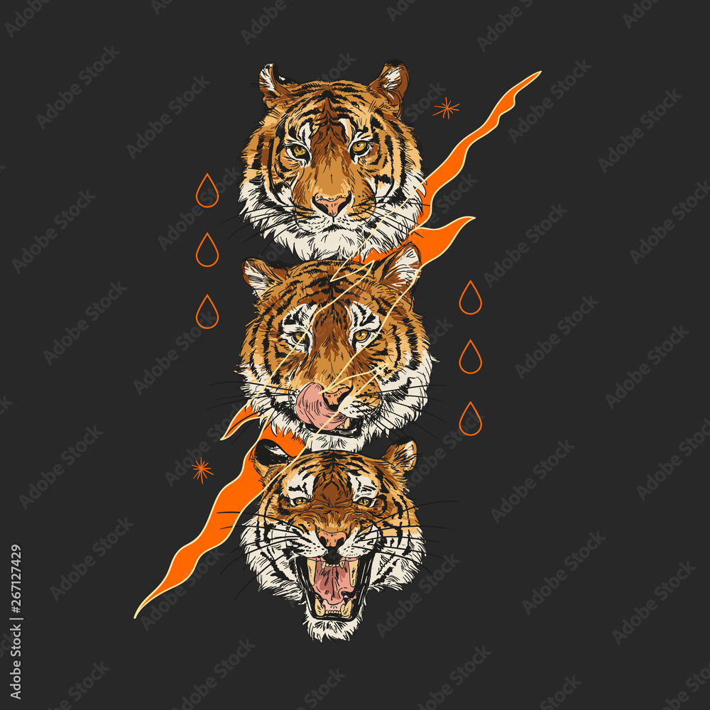 Lion heads. Typography graphic print, fashion drawing for t-shirts ...