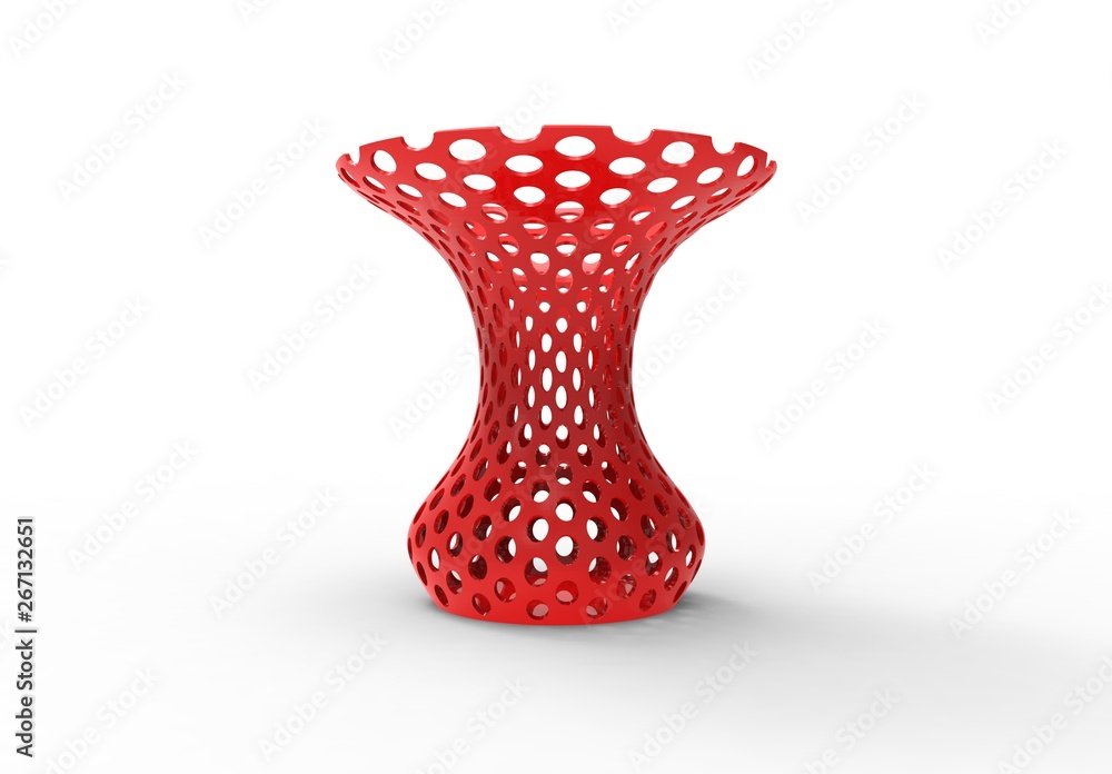 3D illustration / 3d rendering of a 3D printed red vase isolated on ...