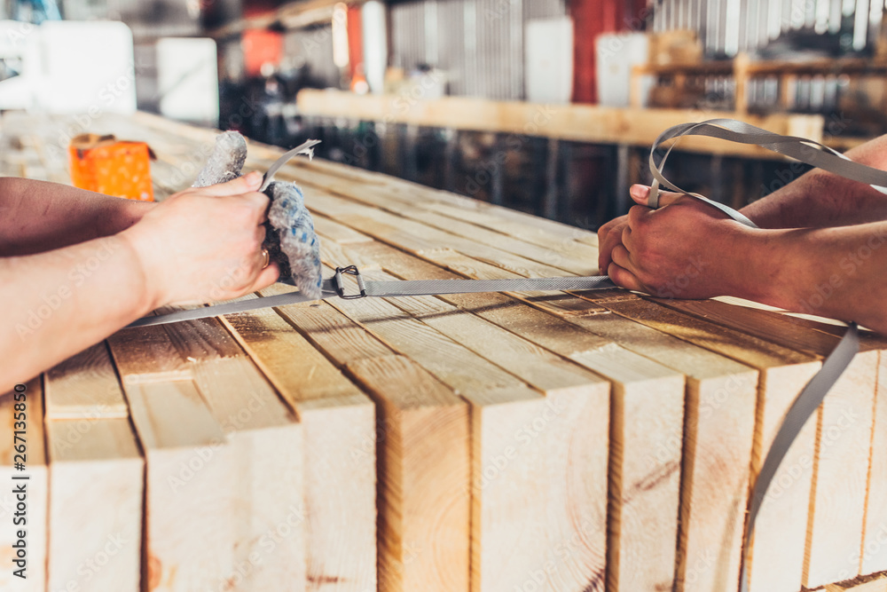 Production workshop for the production of timber for a wooden log house ...