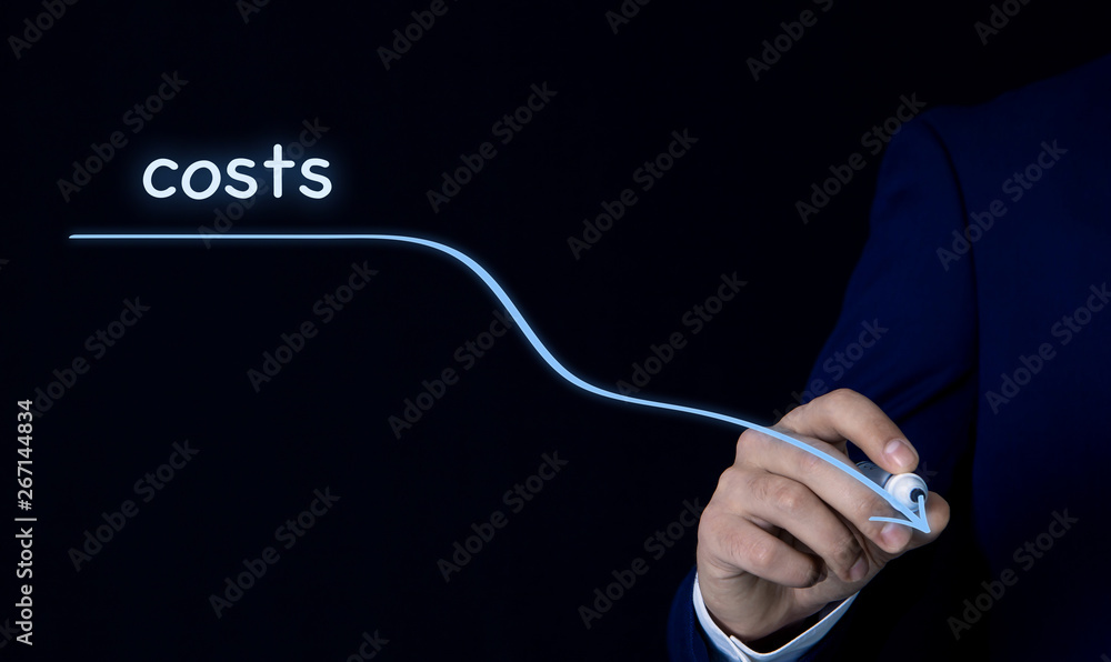 businessman draws an arrow; Cost reduction Stock Photo | Adobe Stock