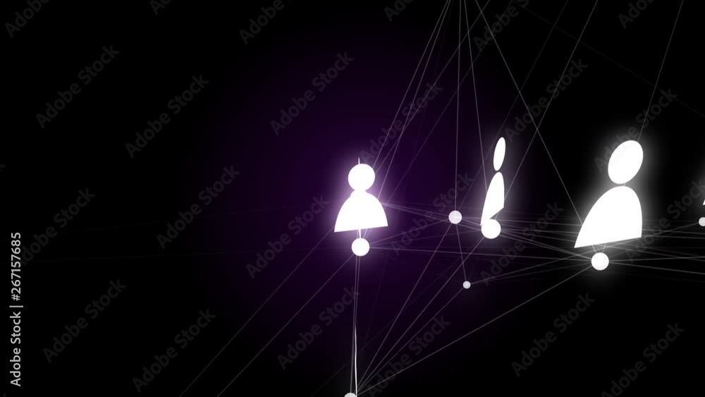Icons of people are connected by a network, animation with illumination ...