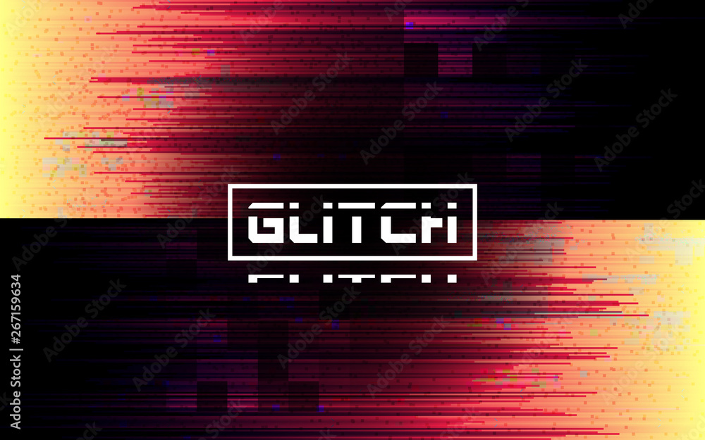 Glitch banner. Color distortion lines on dark background. Futuristic ...