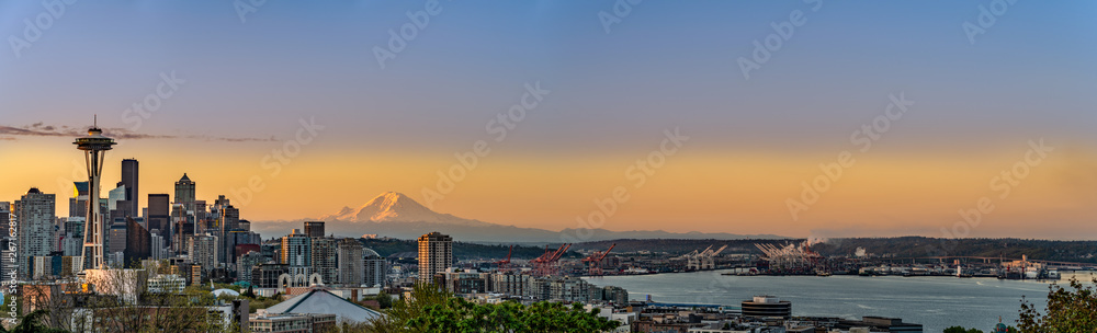 america, panorama, pano, panoramic, washington, seattle, downtown, sky ...