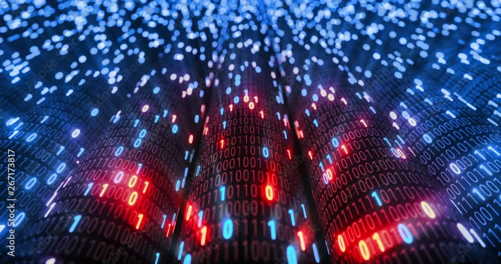 Vidéo Stock Hacking red and blue digital binary code matrix 01 background. Hacker, dark web ...