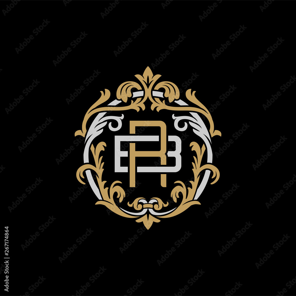 Initial letter B and R, BR, RB, decorative ornament emblem badge ...