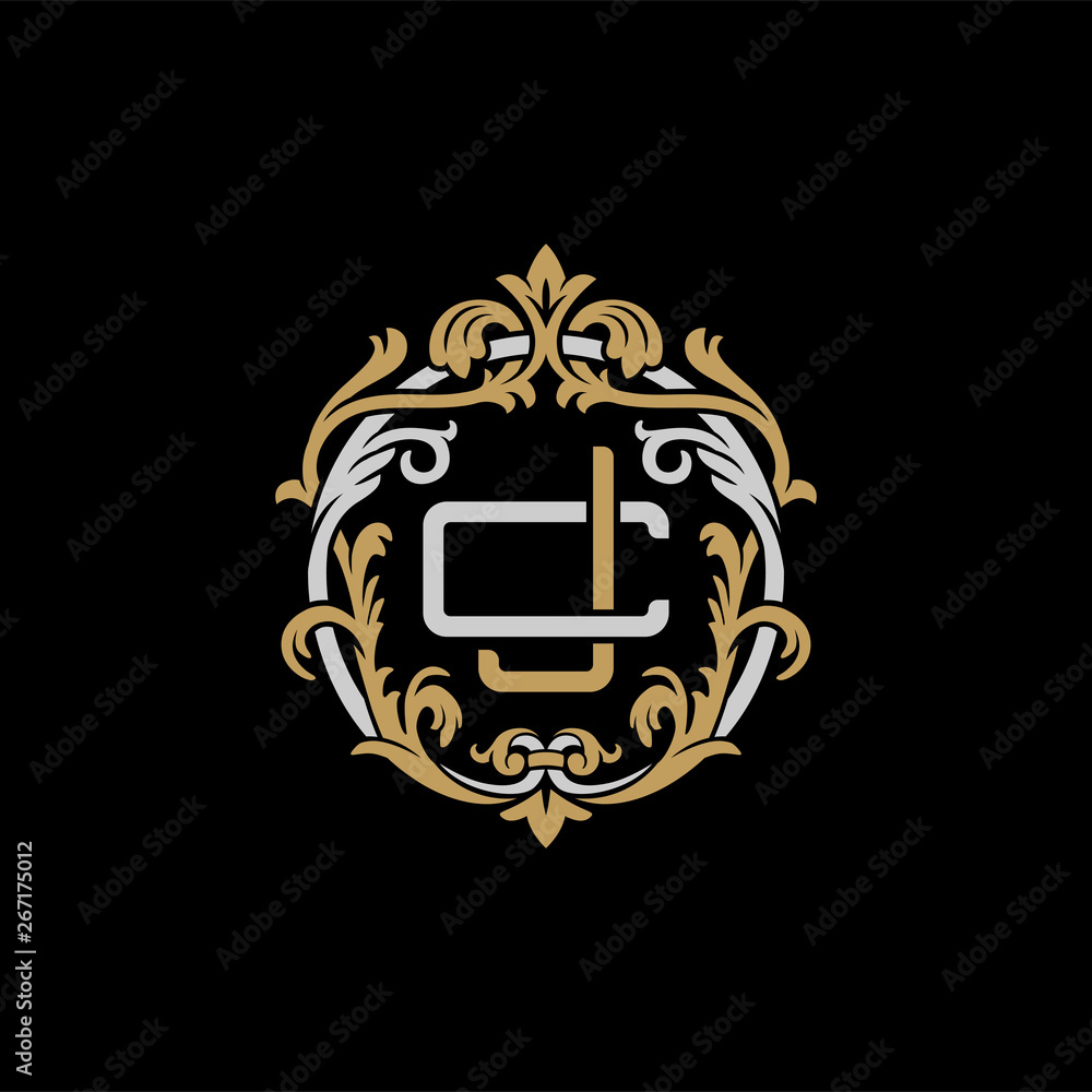 Initial letter C and J, CJ, JC, decorative ornament emblem badge ...