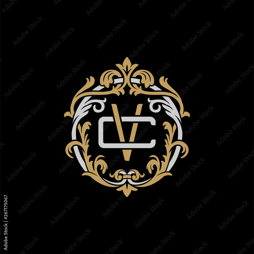 Initial letter C and V, CV, VC, decorative ornament emblem badge ...