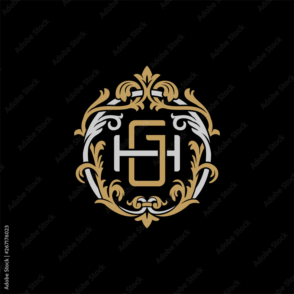 Initial letter H and G, HG, GH, decorative ornament emblem badge ...