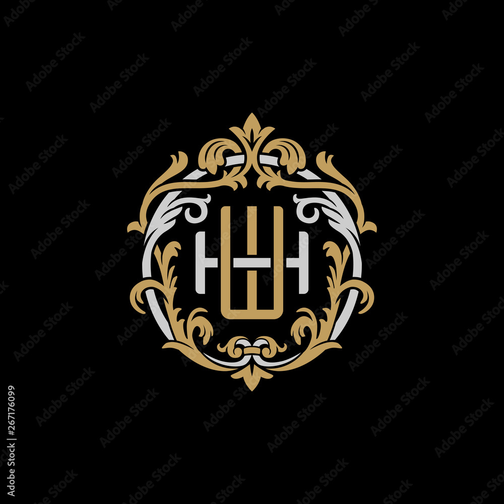 Initial letter H and W, HW, WH, decorative ornament emblem badge ...