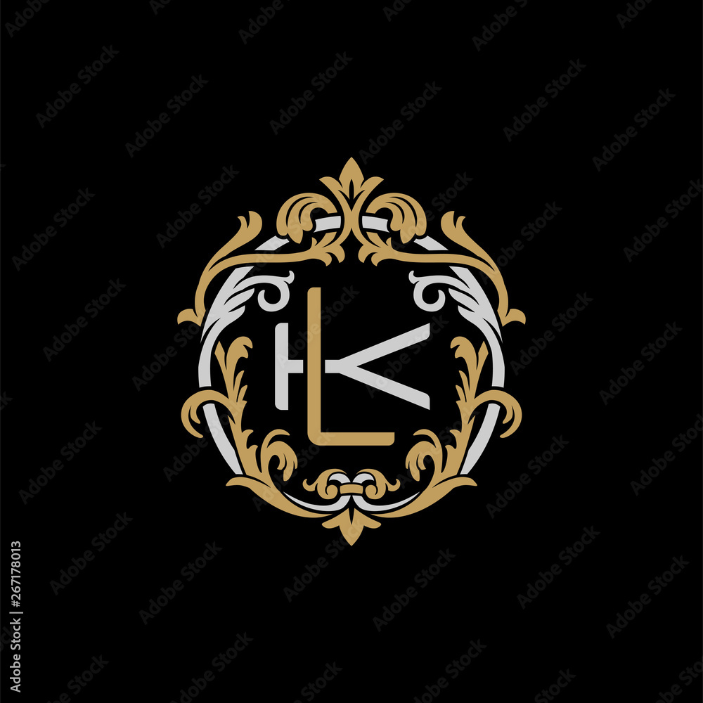 Initial letter K and L, KL, LK, decorative ornament emblem badge ...
