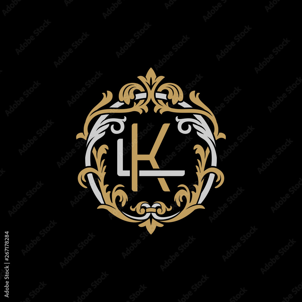 Initial letter L and K, LK, KL, decorative ornament emblem badge ...