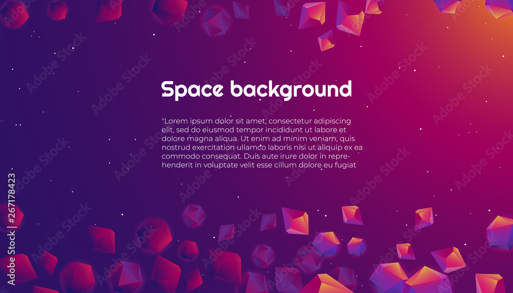 Vector banner with cosmic illustration of asteroids clusters on ...