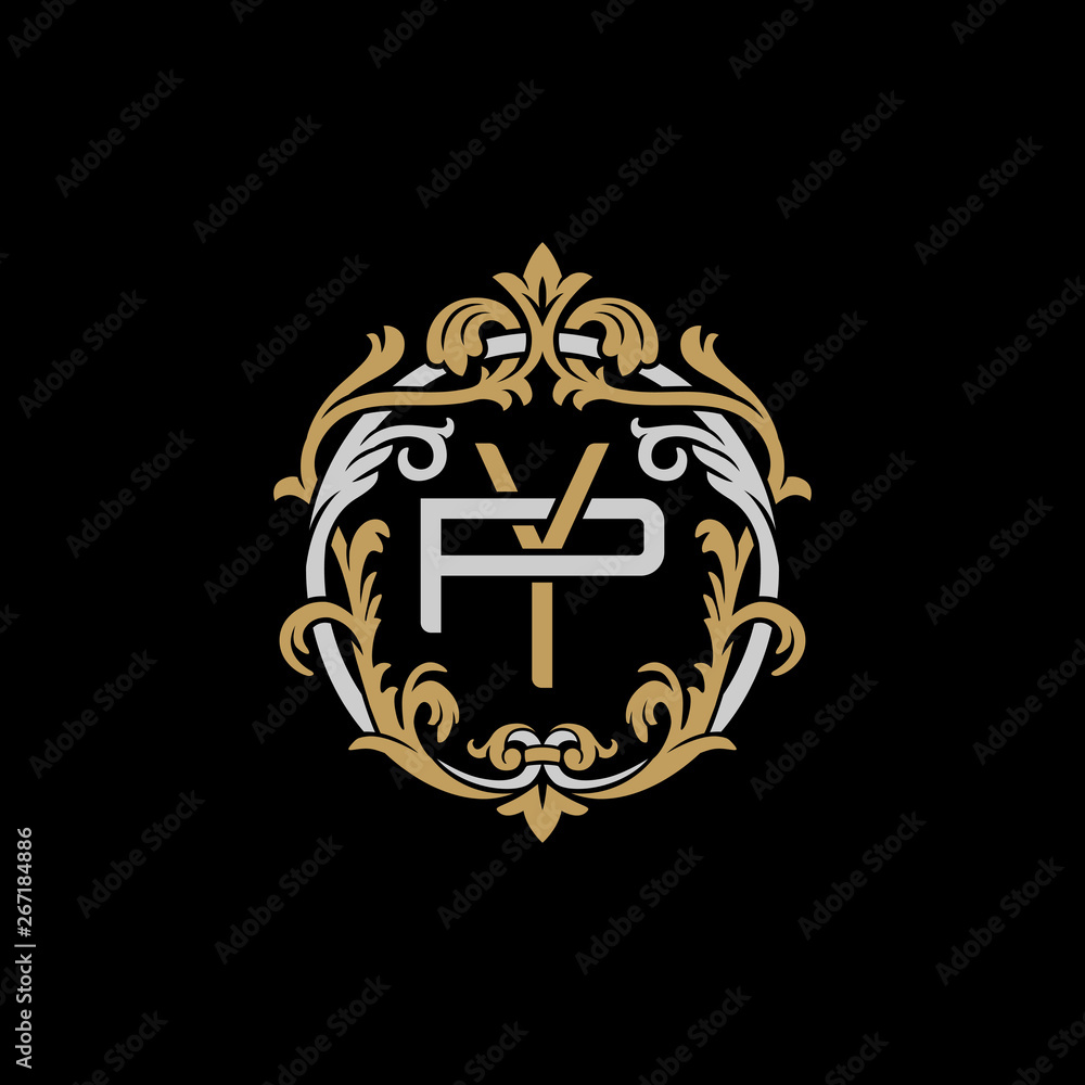 Initial letter P and Y, PY, YP, decorative ornament emblem badge ...