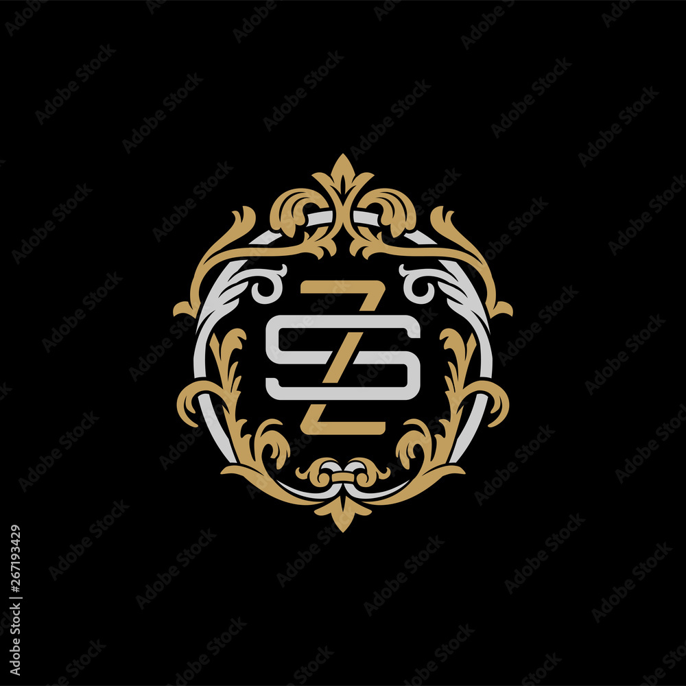 Initial letter S and Z, SZ, ZS, decorative ornament emblem badge ...