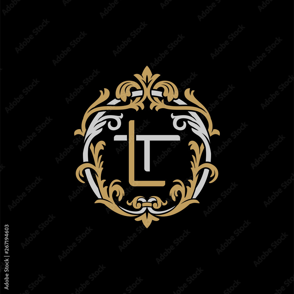 Initial letter T and L, TL, LT, decorative ornament emblem badge ...