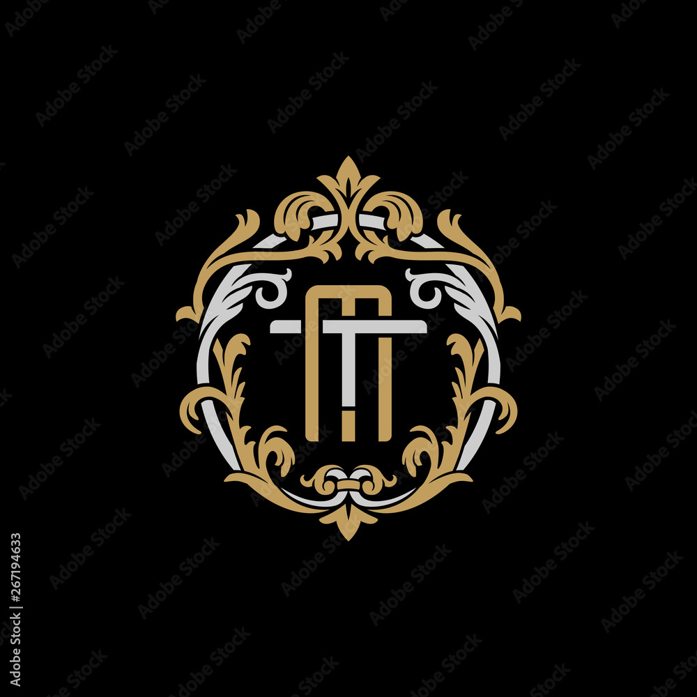 Initial letter T and M, TM, MT, decorative ornament emblem badge ...