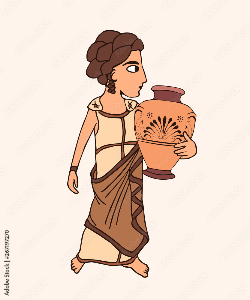 cartoon ancient greek woman with pot Stock Vector | Adobe Stock