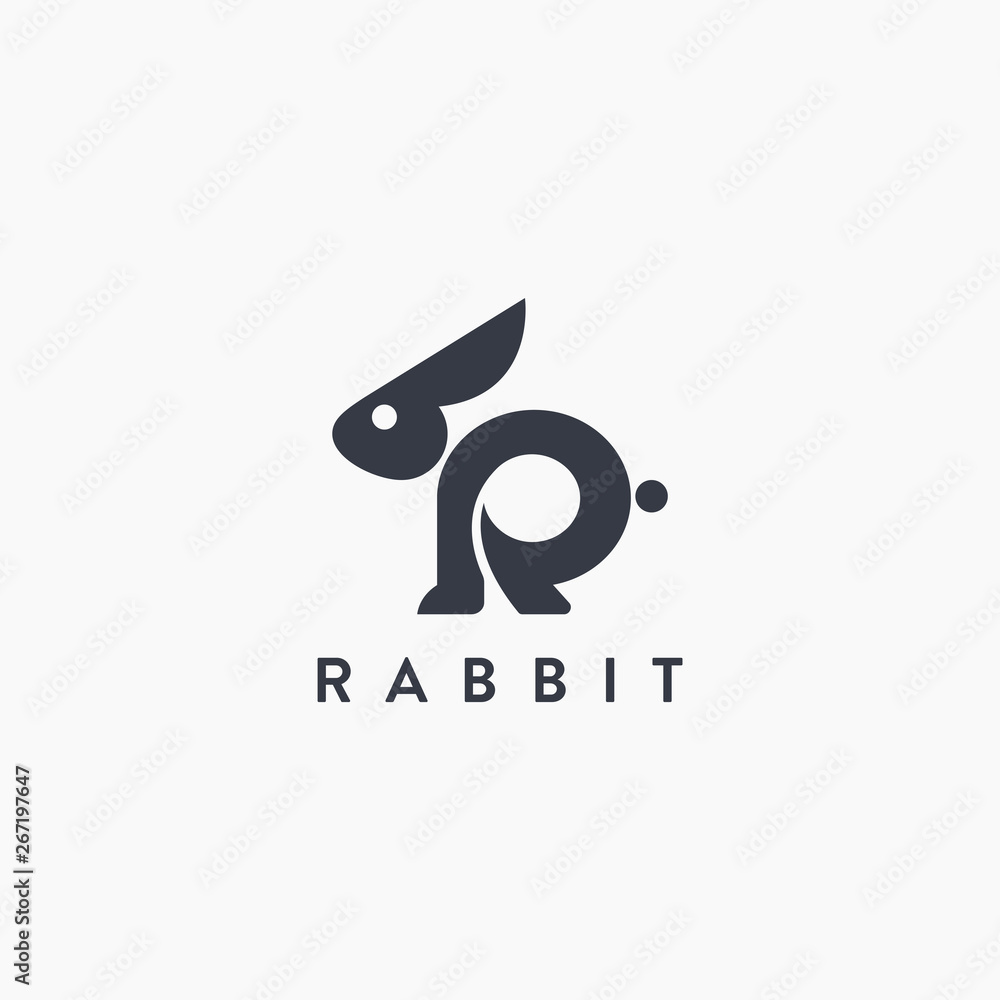 Abstract Letter R for Rabbit logo icon vector template on white ...