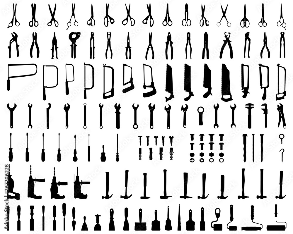 Set of black silhouettes of tools on a white background Stock Vector ...