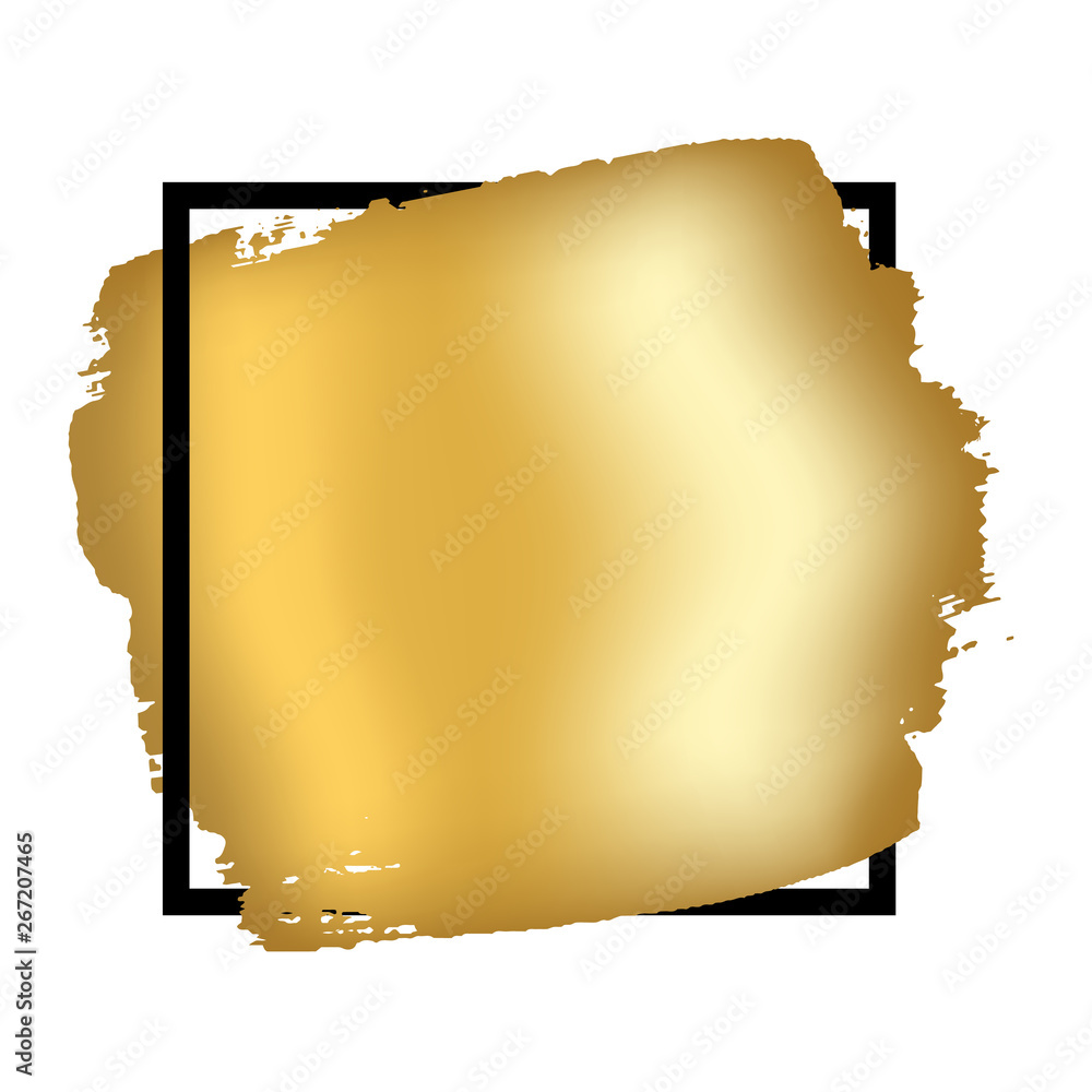 Gold brush in black square frame isolated white background. Golden ...