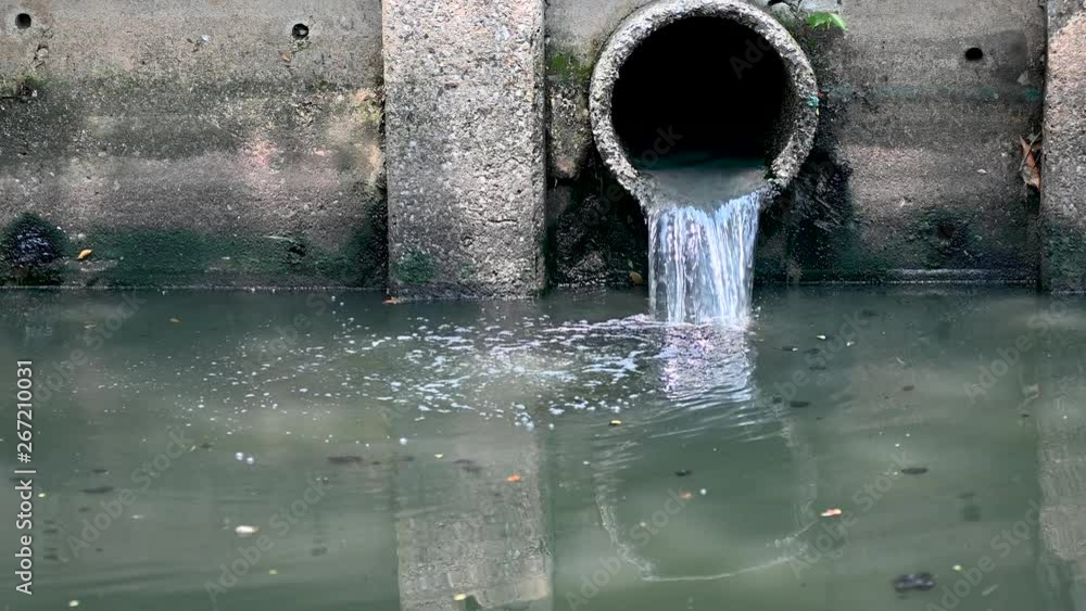 waste water flow to sewer with moss, bad water from city, water ...