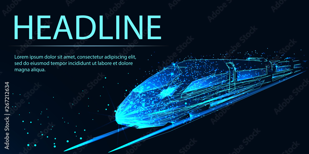 Modern high speed train. Banner. Abstract image of a starry sky or ...