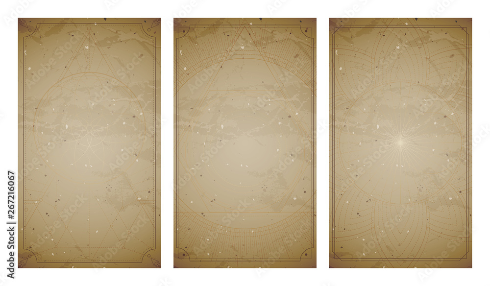 .Vector set of three vintage backgrounds with geometric symbols and ...