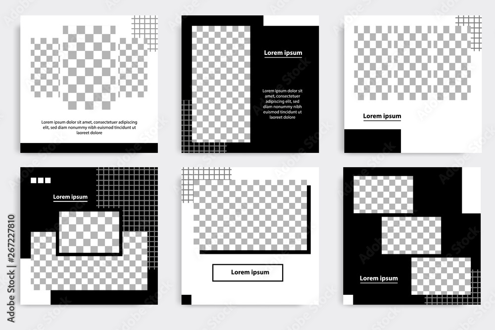 Editable minimal square banner template. Black and white background ...