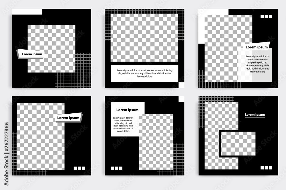 Editable minimal square banner template. Black and white background ...