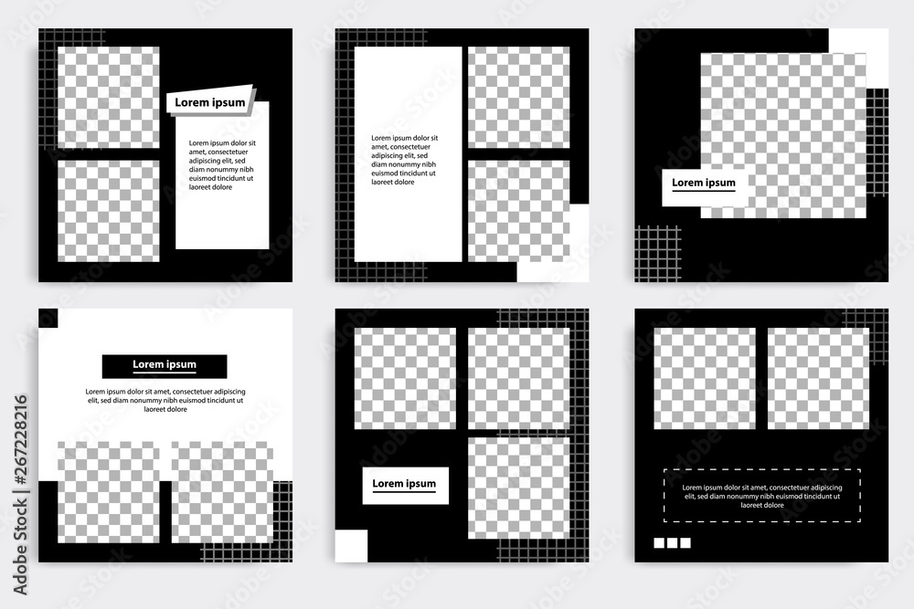 Editable minimal square banner template. Black and white background ...