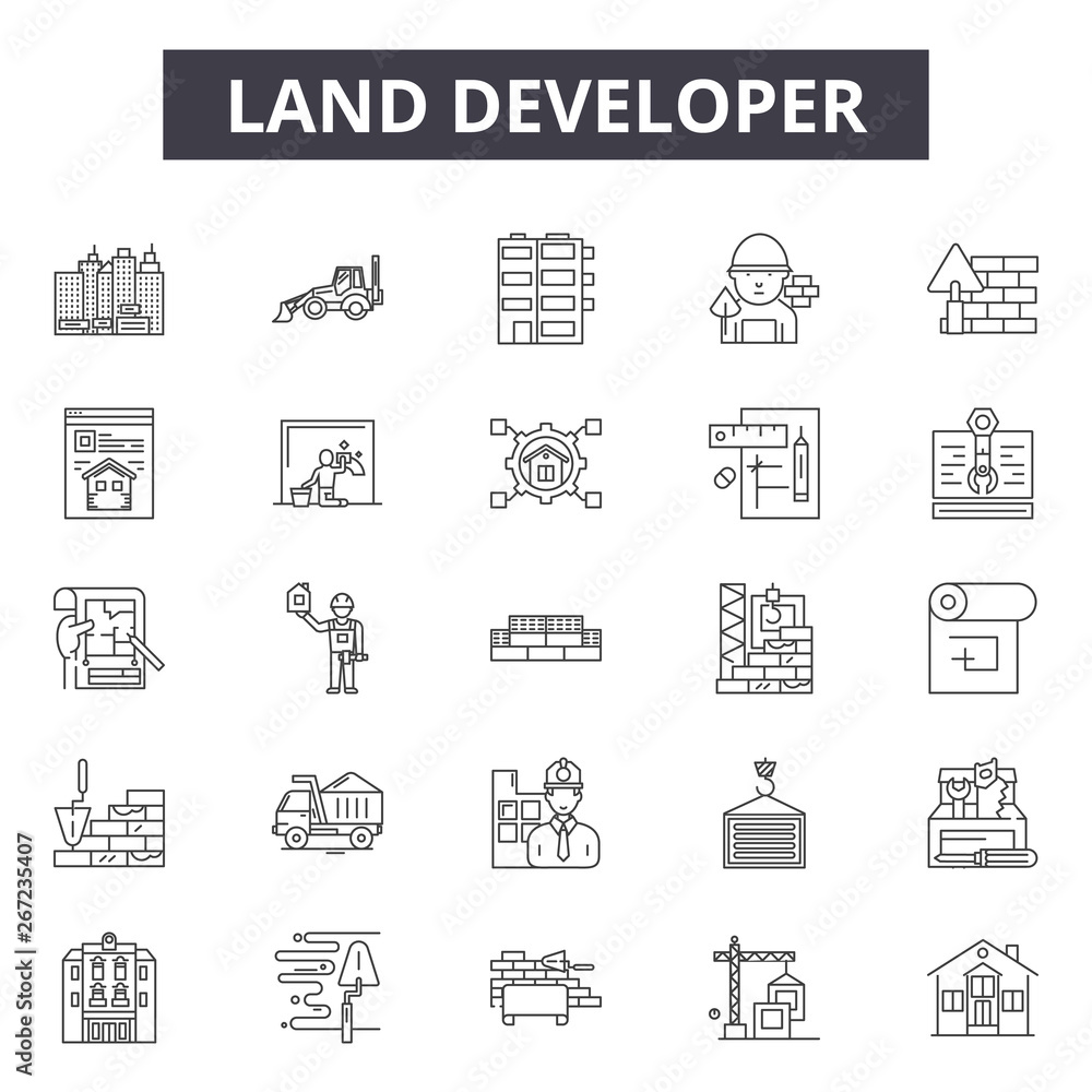 Land developer line icons, signs, vector set, outline concept, linear ...